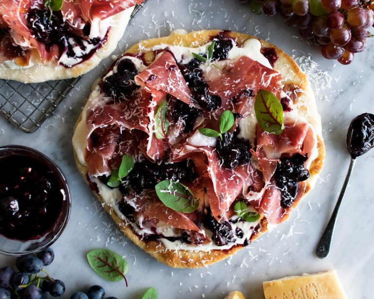 Prosciutto Piadina with Parmesan Fonduta & Balsamic Grapes - Prosciutto ...