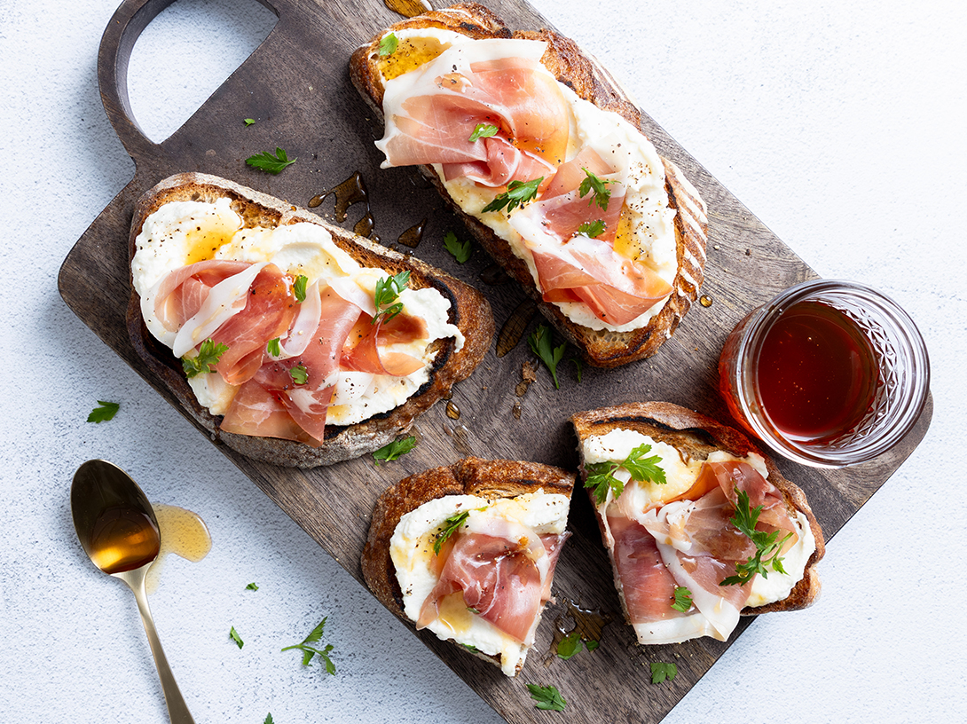 Prosciutto di Parma Whipped Ricotta Toast with Hot Honey - Prosciutto ...